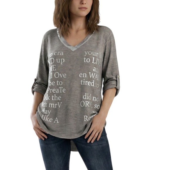 Gigi Moda | Tops | Gigi Moda Made In Italy V Neck Sequin Trim Shirt Top ...